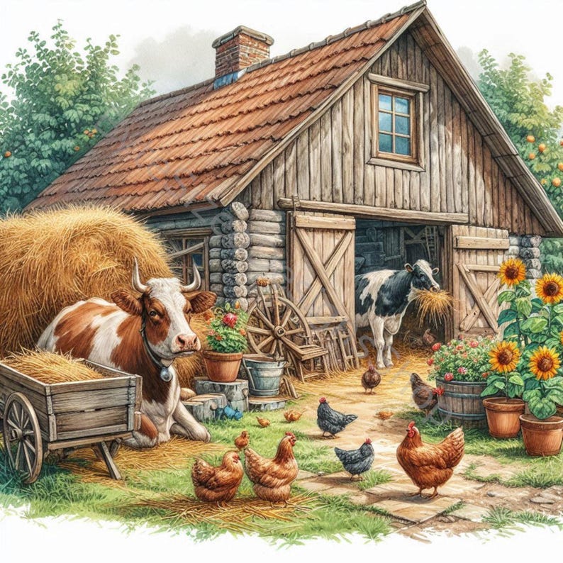 Watercolor Farm Clip Art Set: Countryside Scenes (digital Download) - Etsy