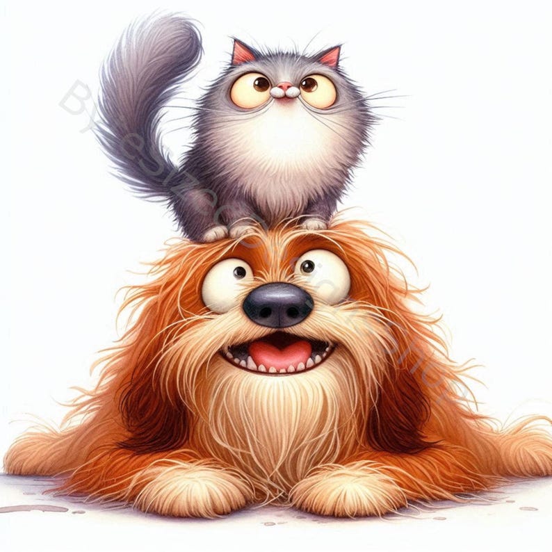Imágenes prediseñadas de acuarela de un perro y un gato peculiares: JPG ...