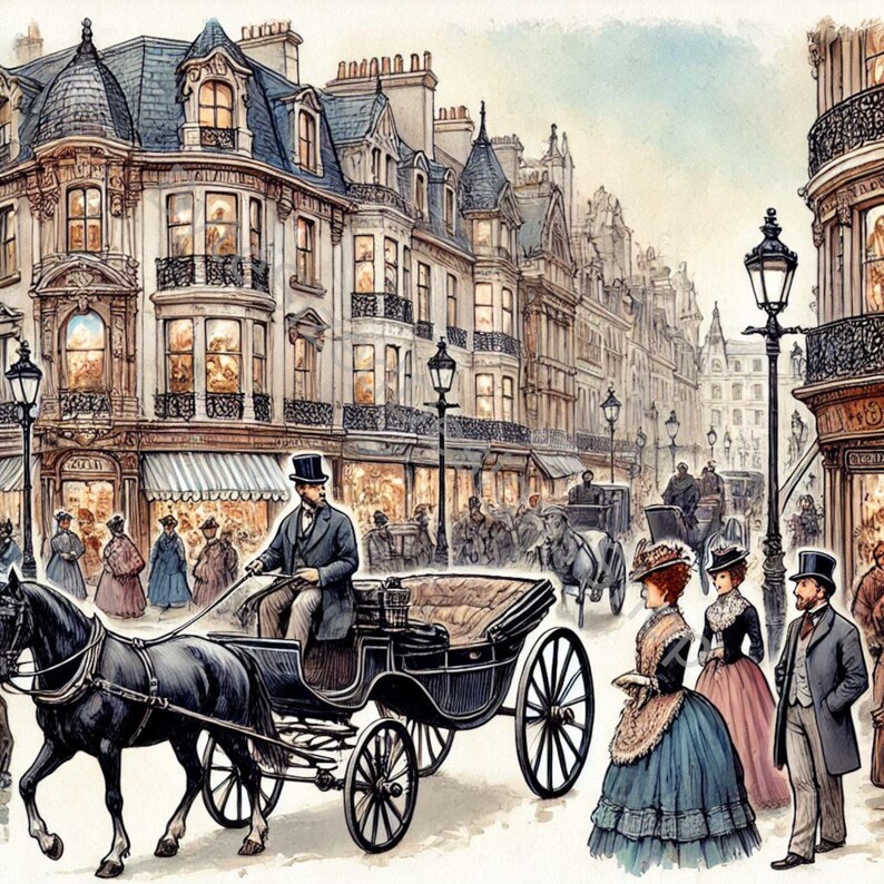Victorian Streets Watercolor Clip Art: High-res Jpgs (digital Download ...