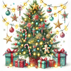 Christmas Trees and Stars Clip Art Set 10 High Res Watercolor Jpgs for ...