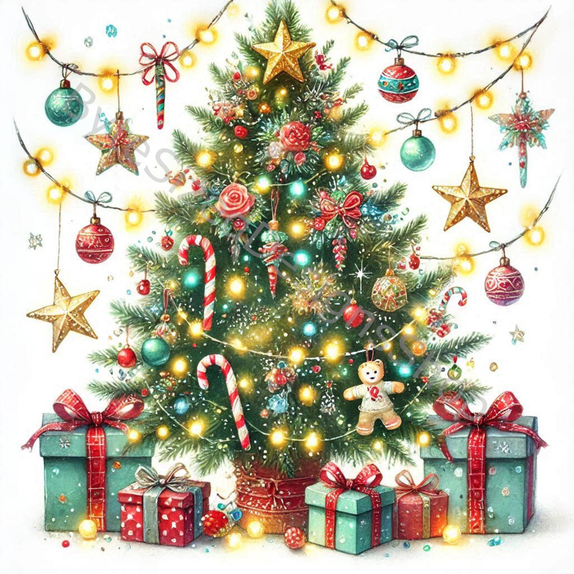 Watercolor Christmas Tree Clip Art: Holiday Scrapbooking (digital ...