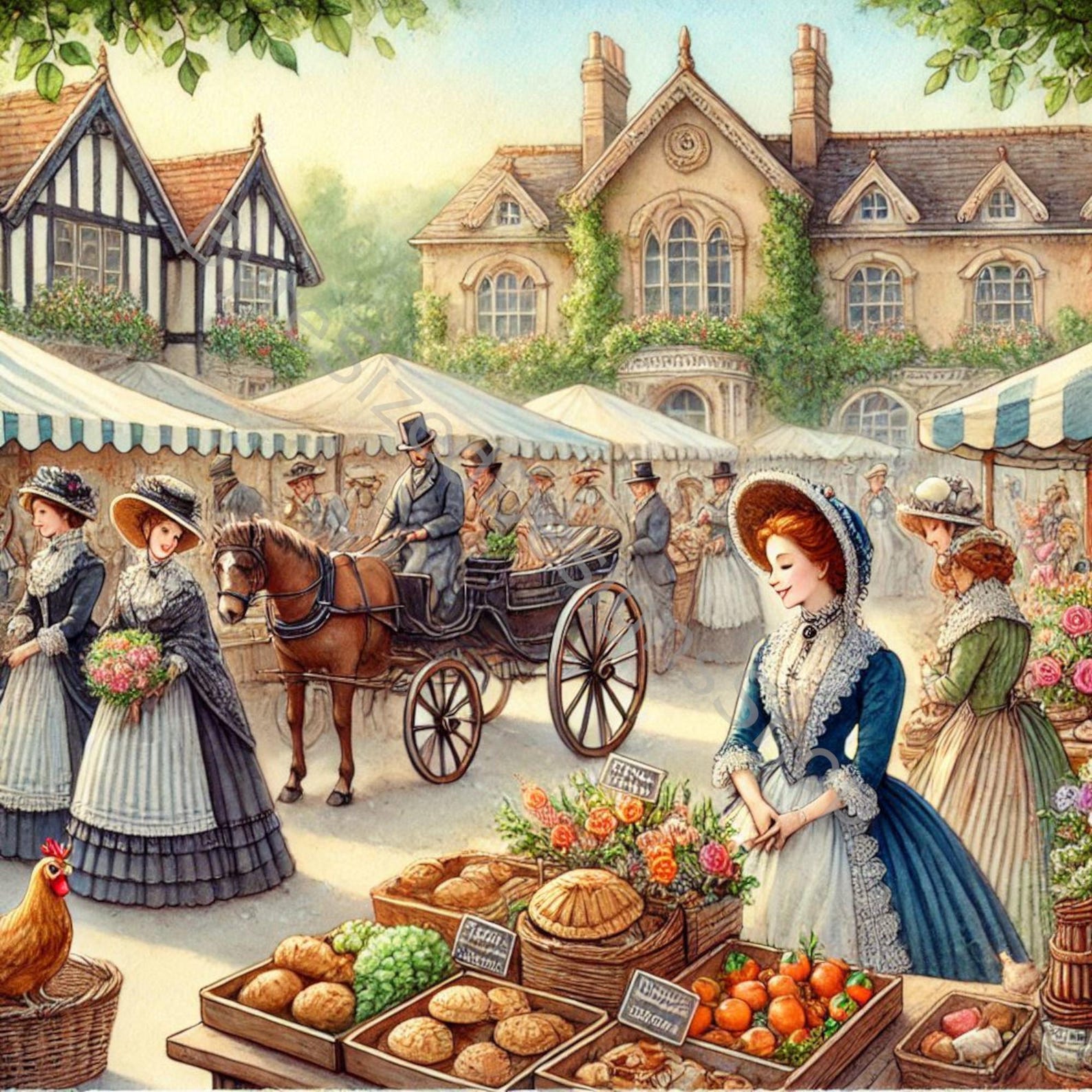 Victorian Market Day Watercolor Clipart: High-res Jpgs (digital ...