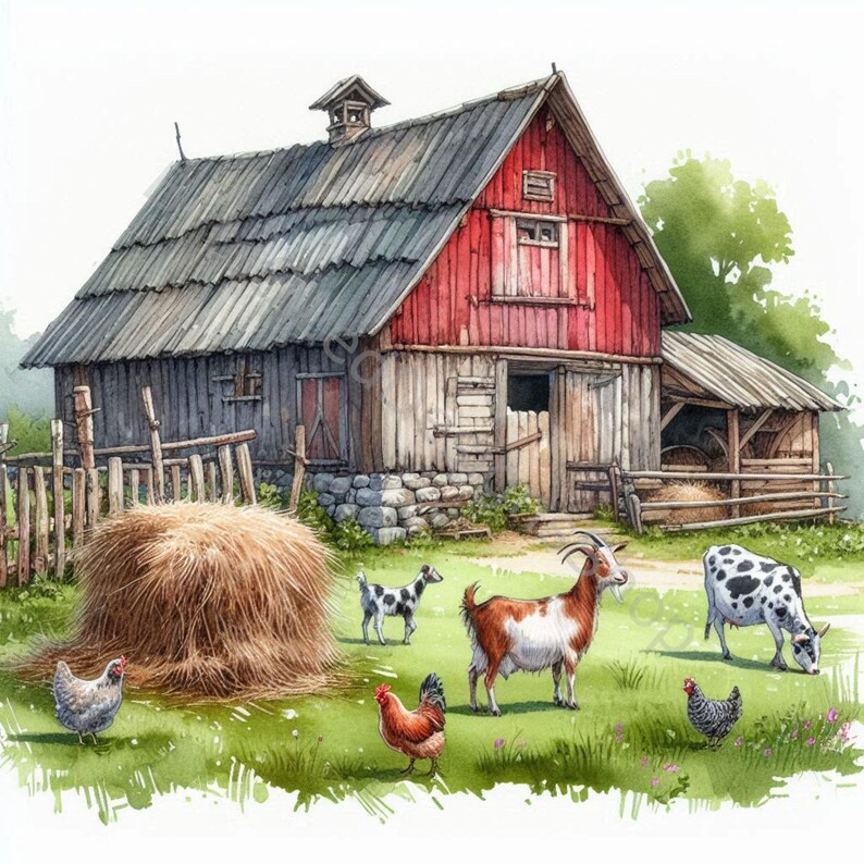 Old Barn Clip Art Set 10 High Res Watercolor Jpgs for Junk Journaling ...