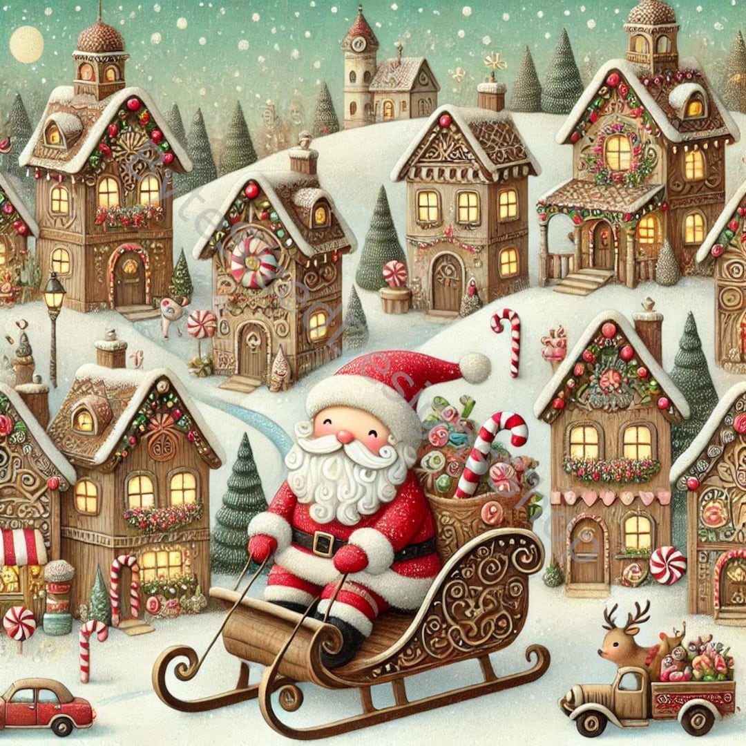 Whimsical Christmas Scenes Clip Art Set 10 High Res Watercolor Jpgs for ...