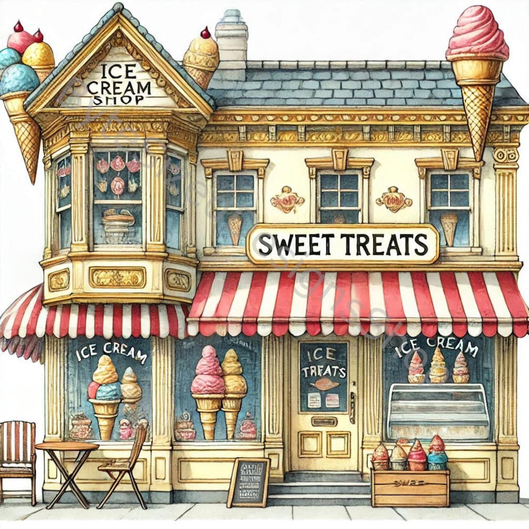 Ice Cream Shop Clip Art: Watercolor Junk Journal Images (digital ...