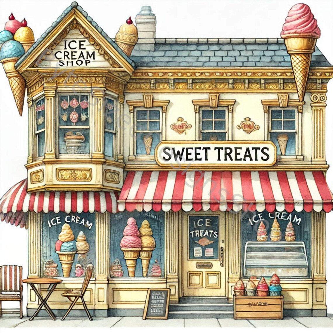 Ice Cream Shop Clip Art Set 10 High Res Watercolor Jpgs for Junk ...