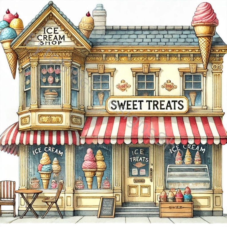 Ice Cream Shop Clip Art: Watercolor Junk Journal Images (digital ...