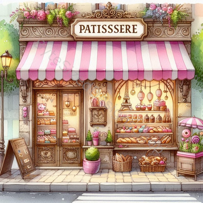 Patisserie Shop Watercolor Clip Art: High-res Jpgs (digital Download ...