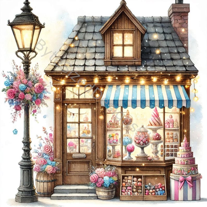 Chocolate Shop Clip Art: Watercolor Junk Journal Images (digital ...