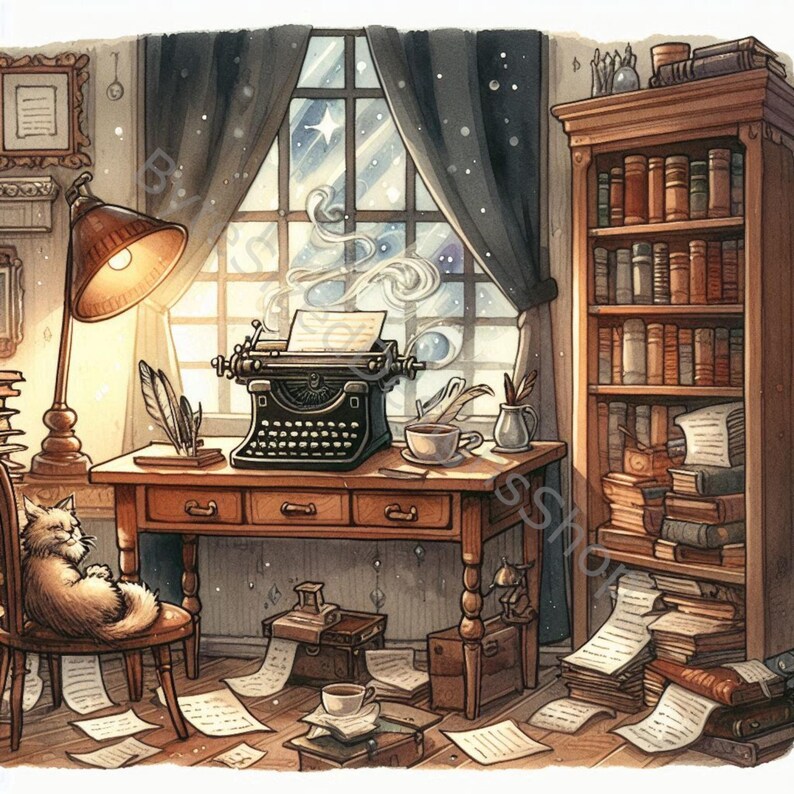 Writer's Nook Clip Art: Watercolor Desk Scene (digital Download) - Etsy