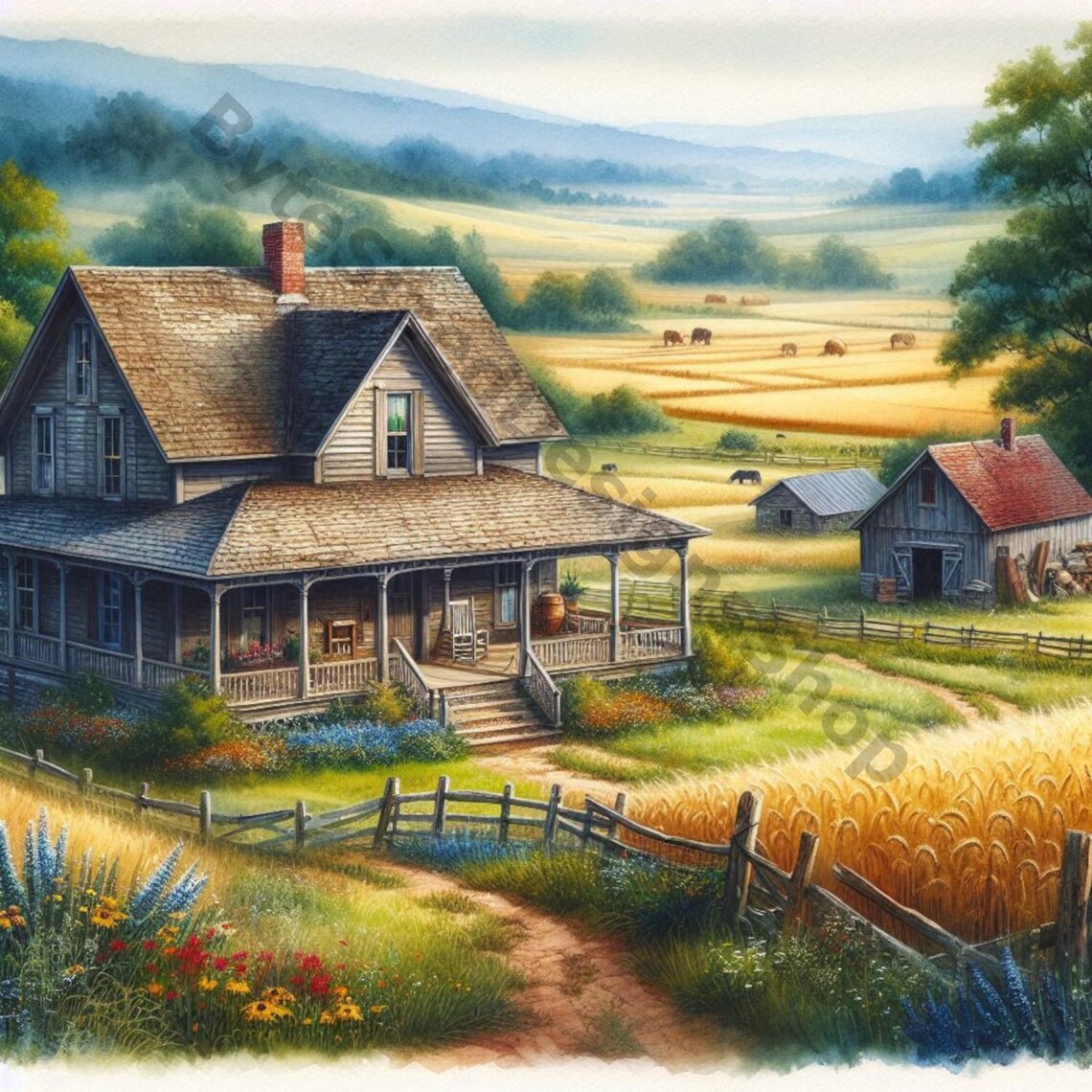 Watercolor Farmhouse Clip Art Set: High-res Jpgs (digital Download) - Etsy