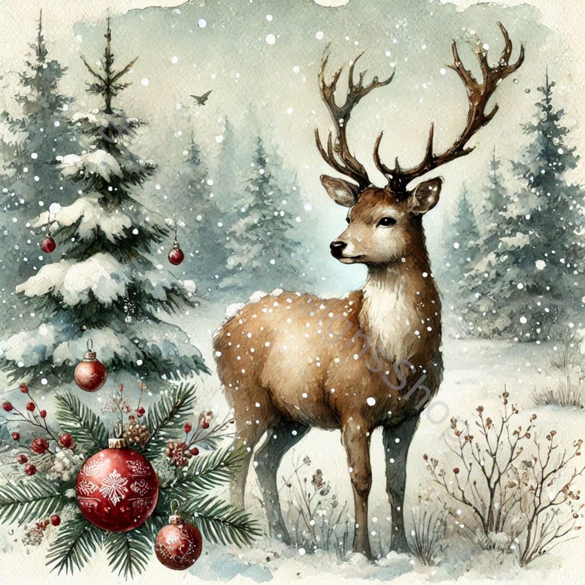 Deer Christmas Clip Art: Watercolor Winter Forest (digital Download) - Etsy