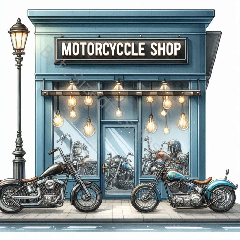 Motorcycle Shop Clip Art Set 10 High Res Watercolor Jpgs for Junk ...