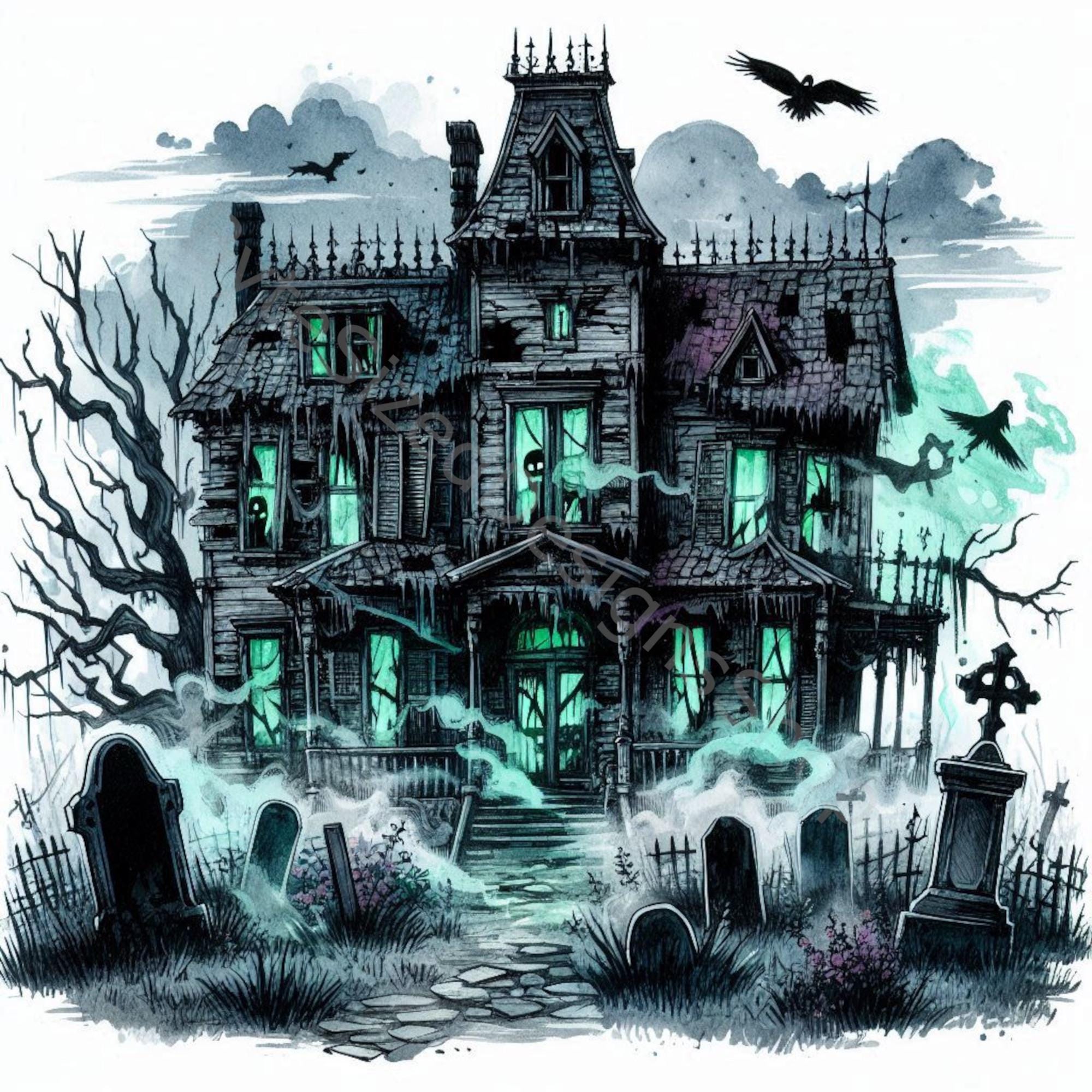 Halloween House Watercolor Clip Art: 10 High-res Jpgs (digital Download ...