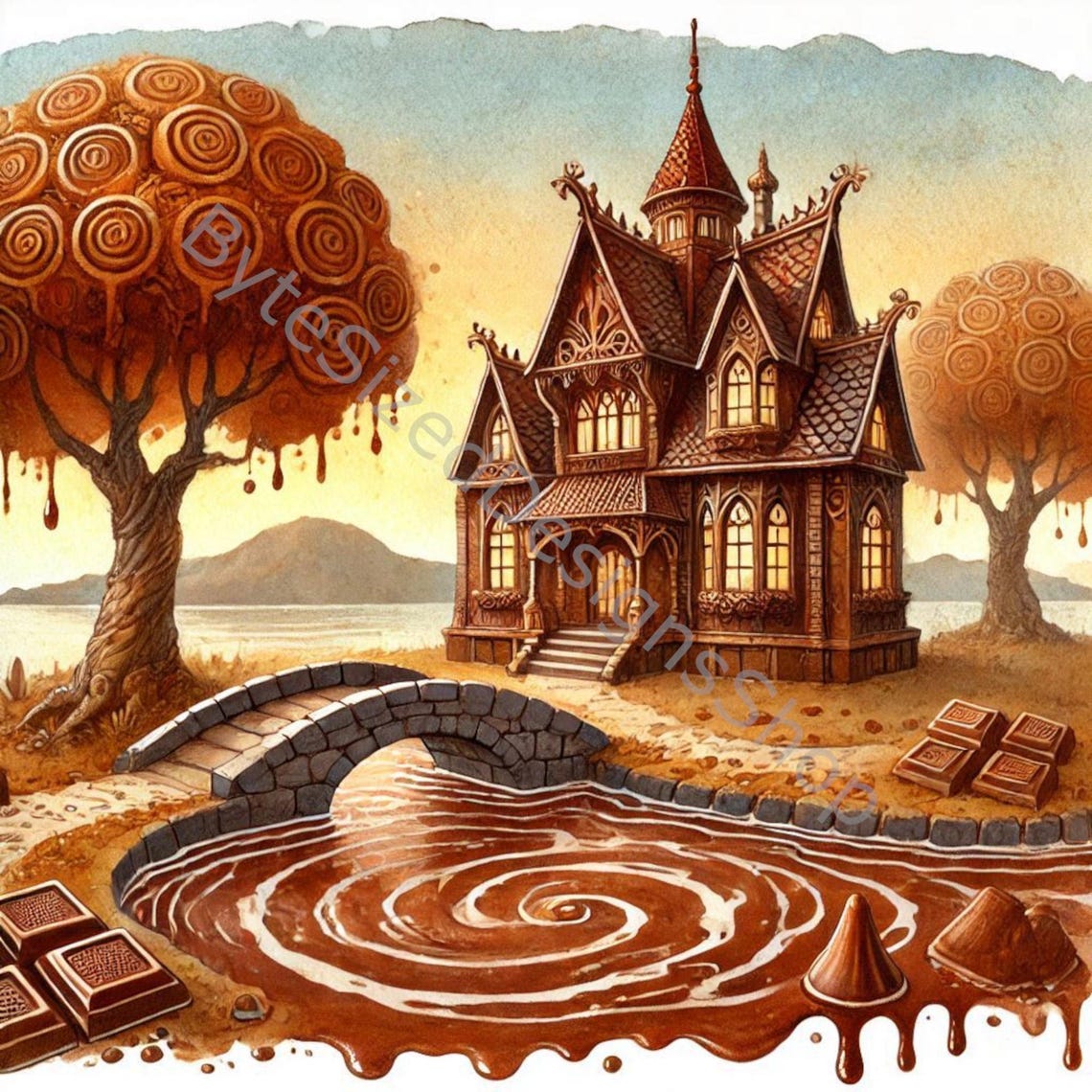 Chocolate House Clip Art Set 10 High Res Watercolor Jpgs for Junk ...