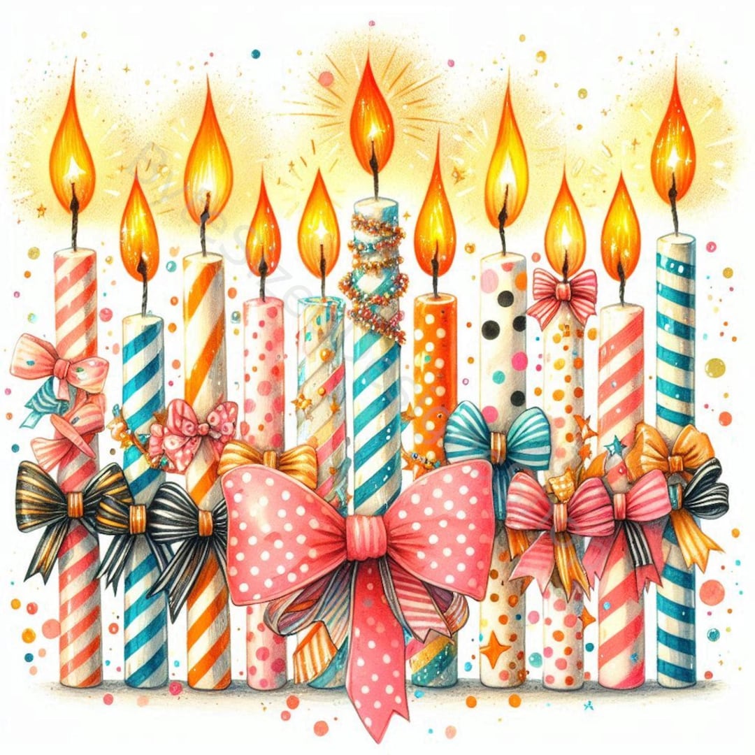 Watercolor Birthday Candles Clip Art: High-res Jpgs (digital Download ...