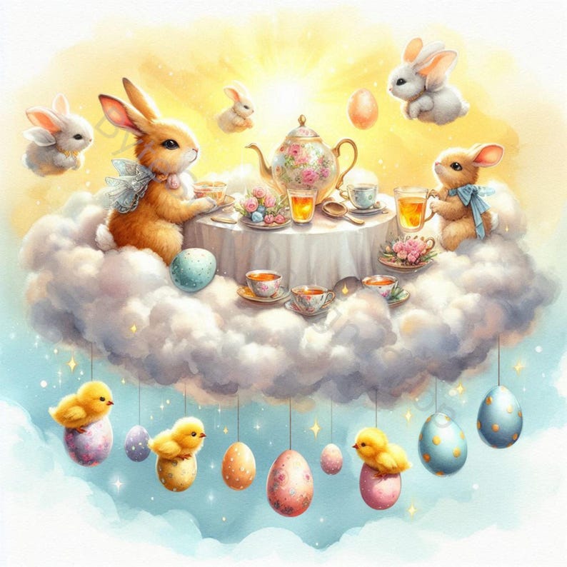 Easter Tea Party Watercolor Clip Art: Bunny, Floral (digital Download ...