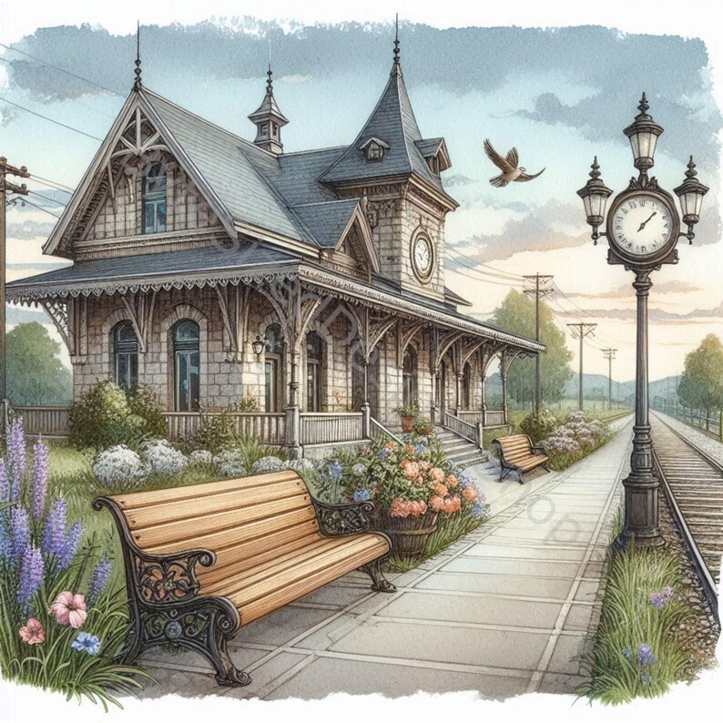 Watercolor Train Station Clip Art: High-res Jpgs (digital Download) - Etsy