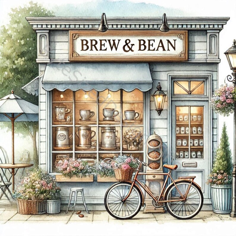 Watercolor Coffee Shop Clip Art: High-res Jpgs (digital Download) - Etsy