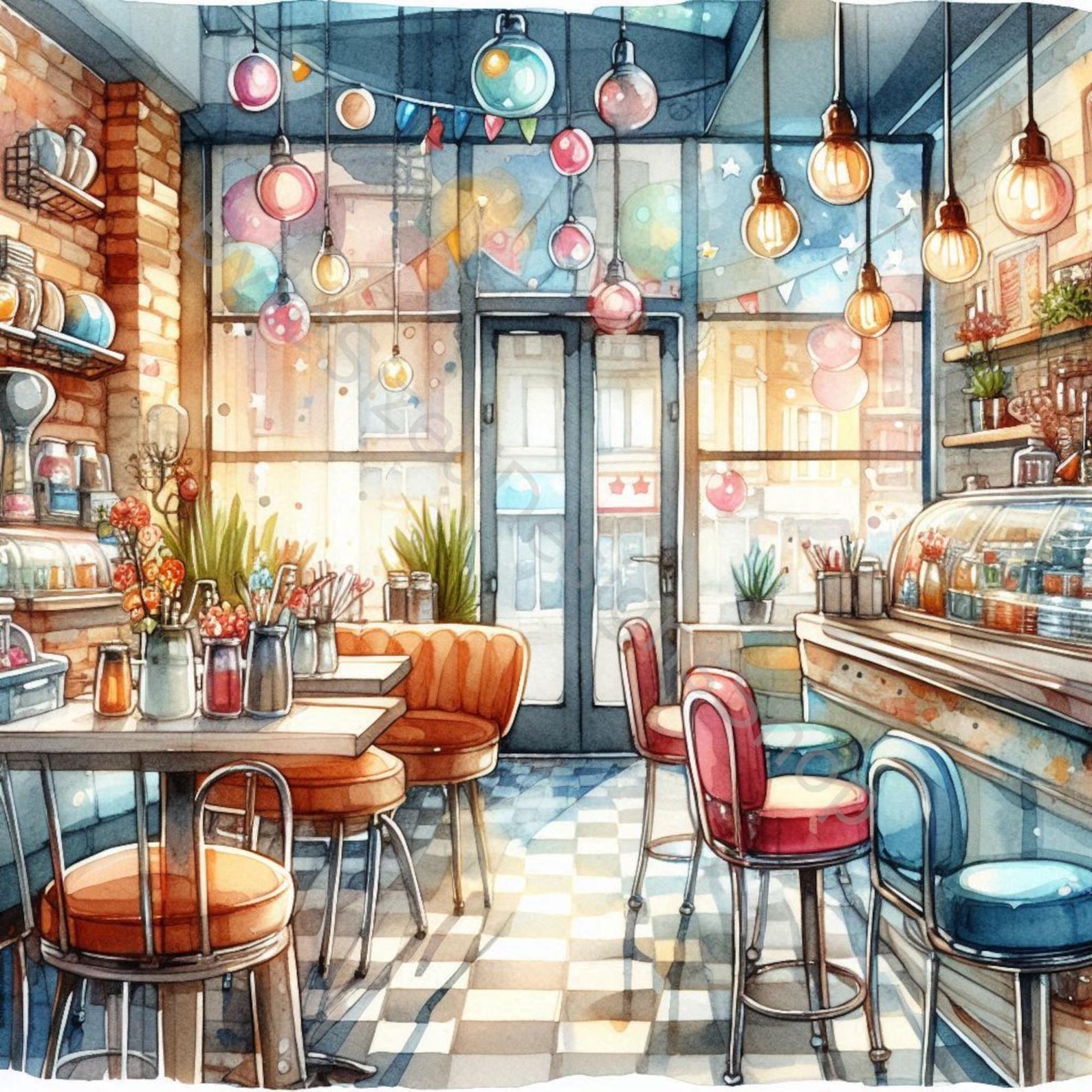 Diner Clip Art Set: Watercolor Restaurant Images (digital Download) - Etsy