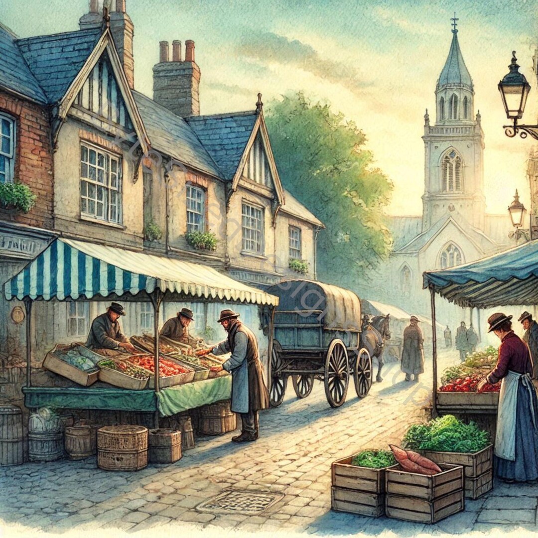 Victorian Market Day Watercolor Clipart: High-res Jpgs (digital ...