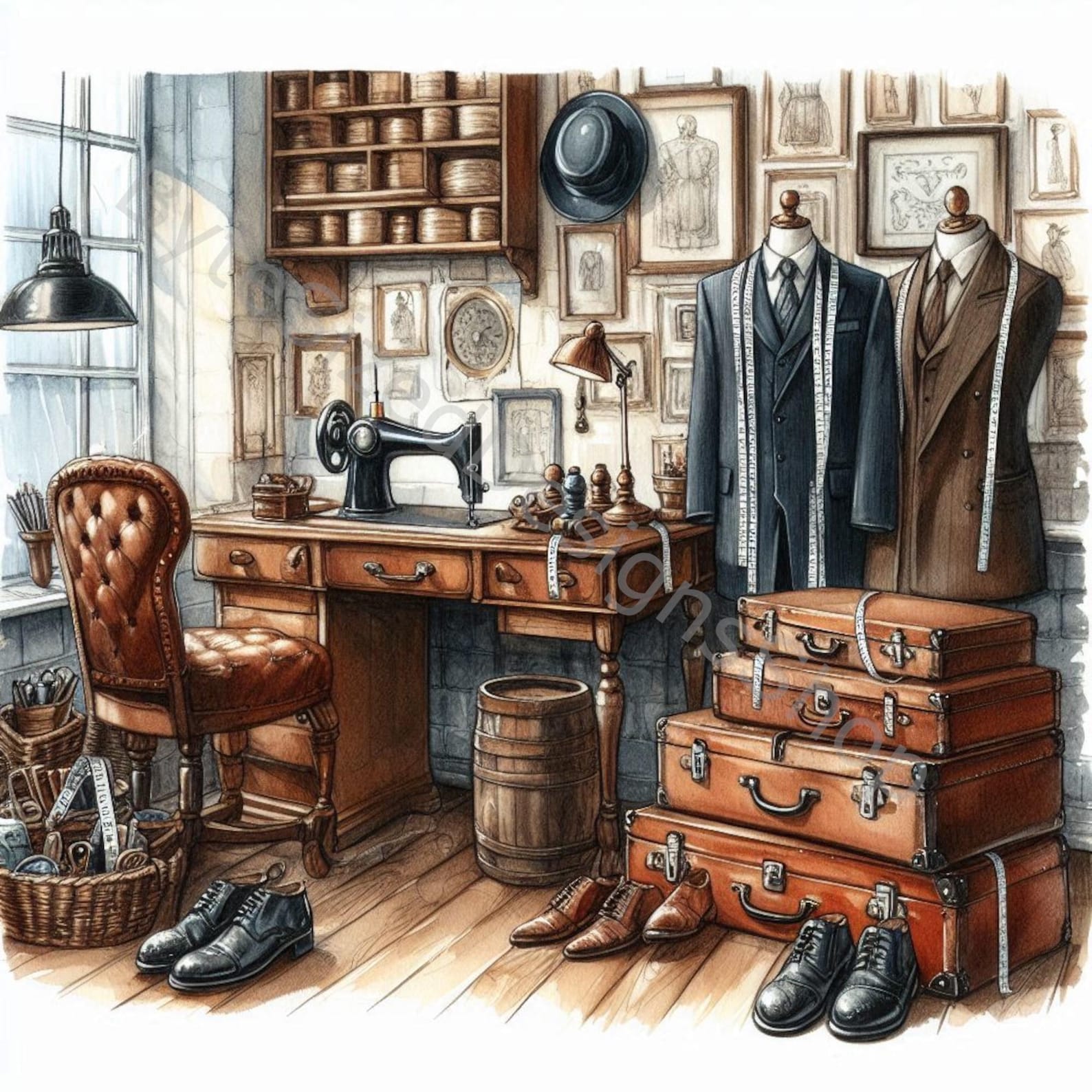 Tailor Room Clip Art: Vintage Watercolor Images (digital Download) - Etsy