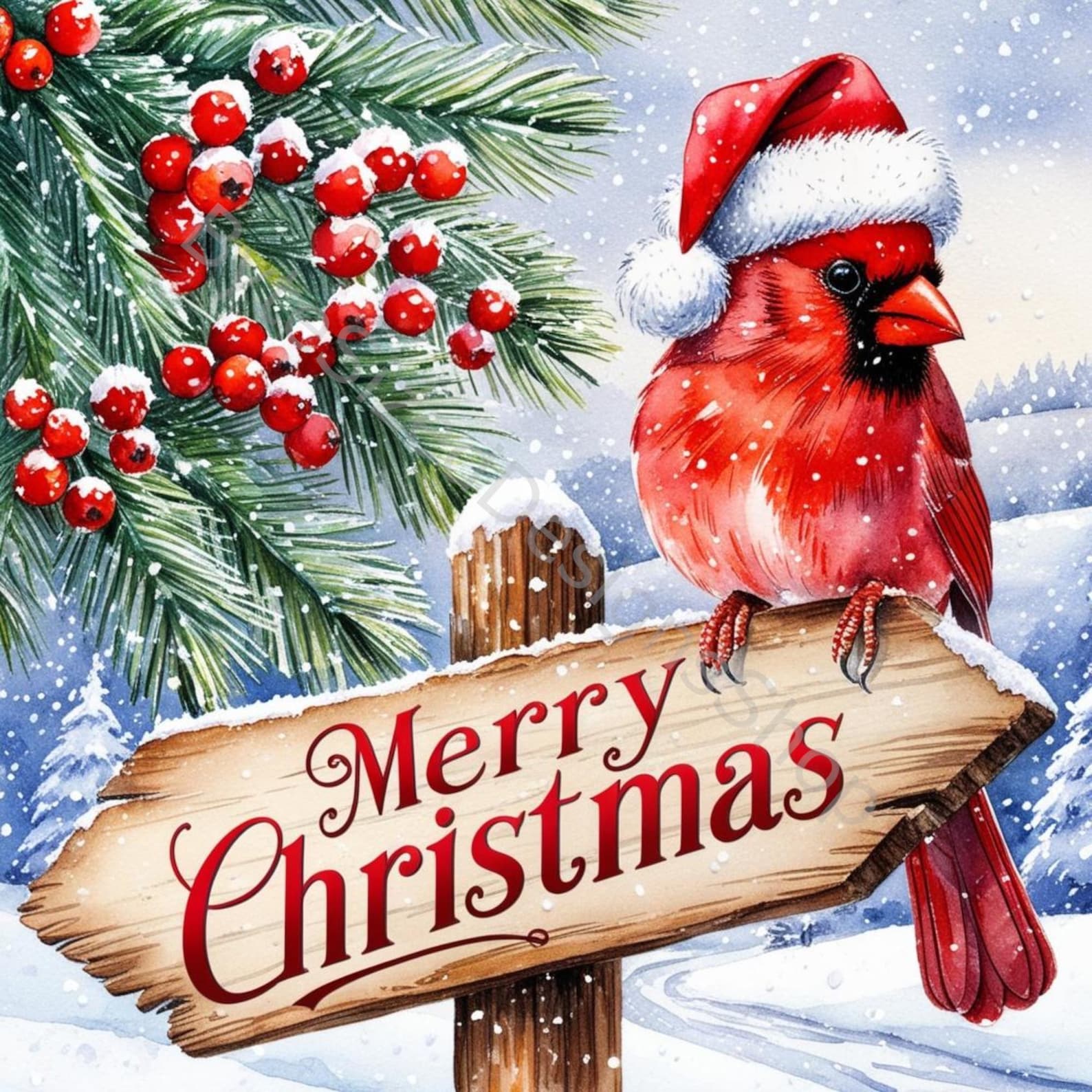Red Cardinal Christmas Clip Art Set 10 High Res Watercolor Jpgs for ...