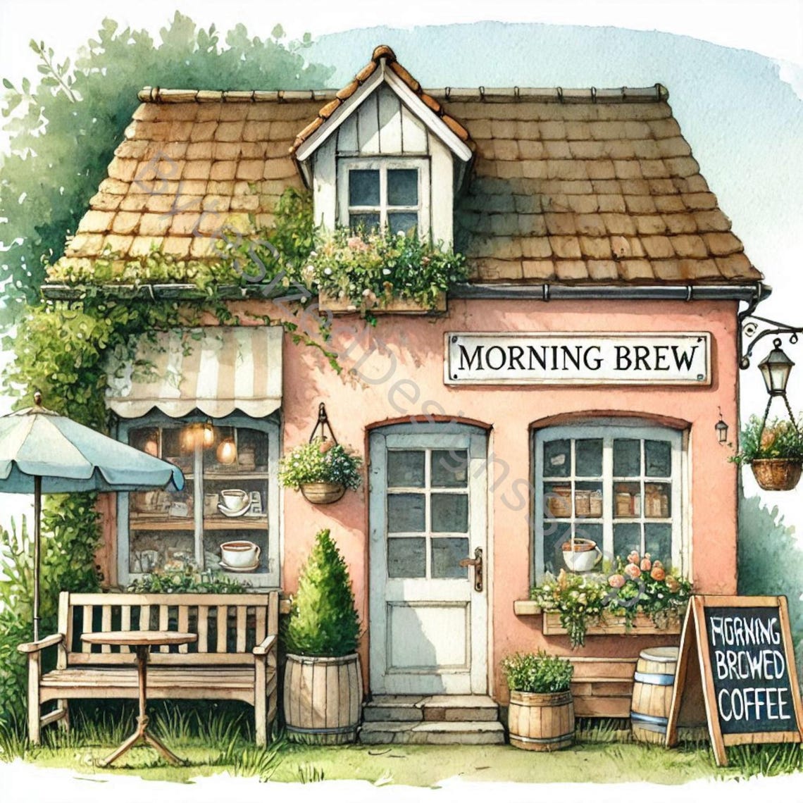 Watercolor Coffee Shop Clip Art: High-res Jpgs (digital Download) - Etsy