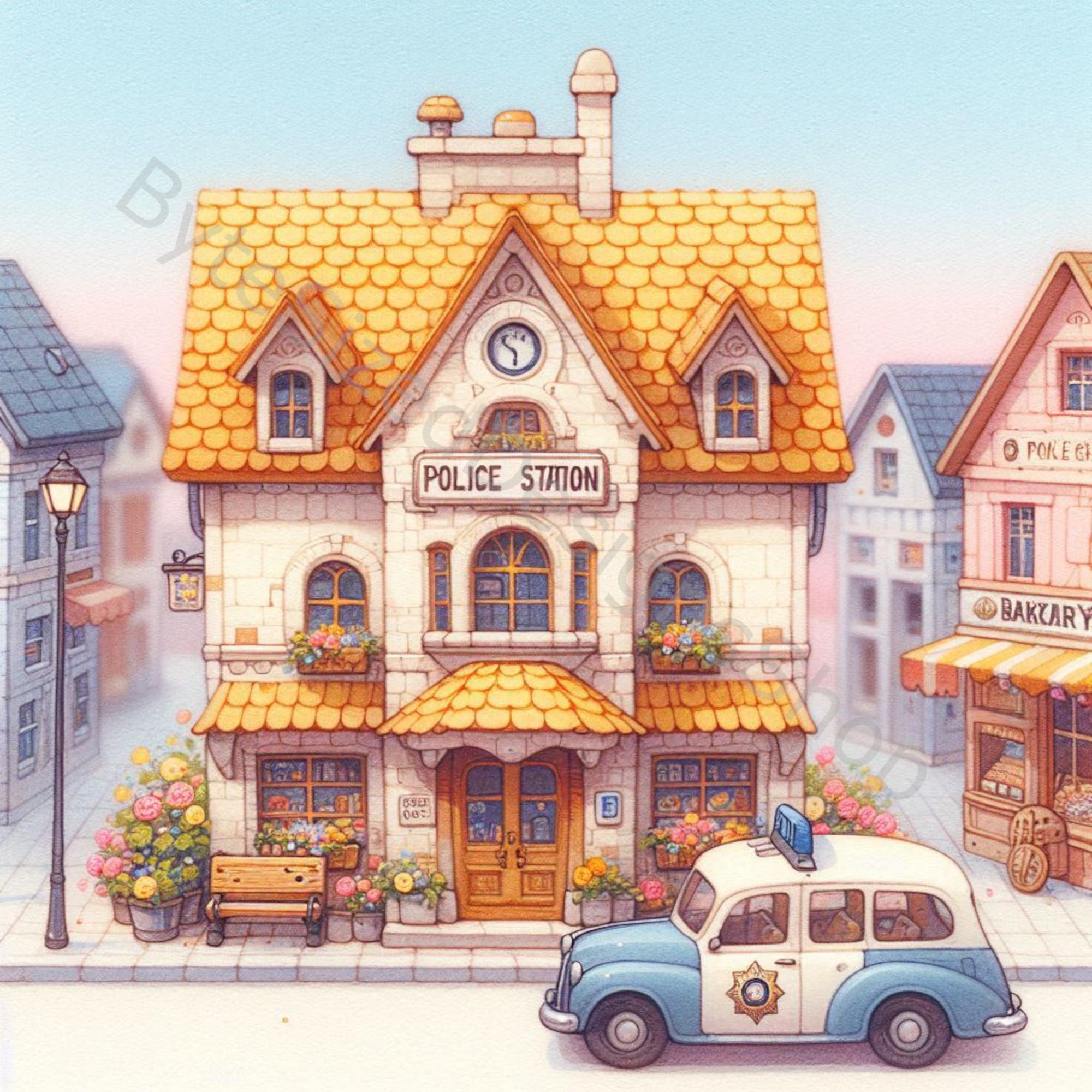 Watercolor Police Station Clip Art: High-res Jpgs (digital Download) - Etsy