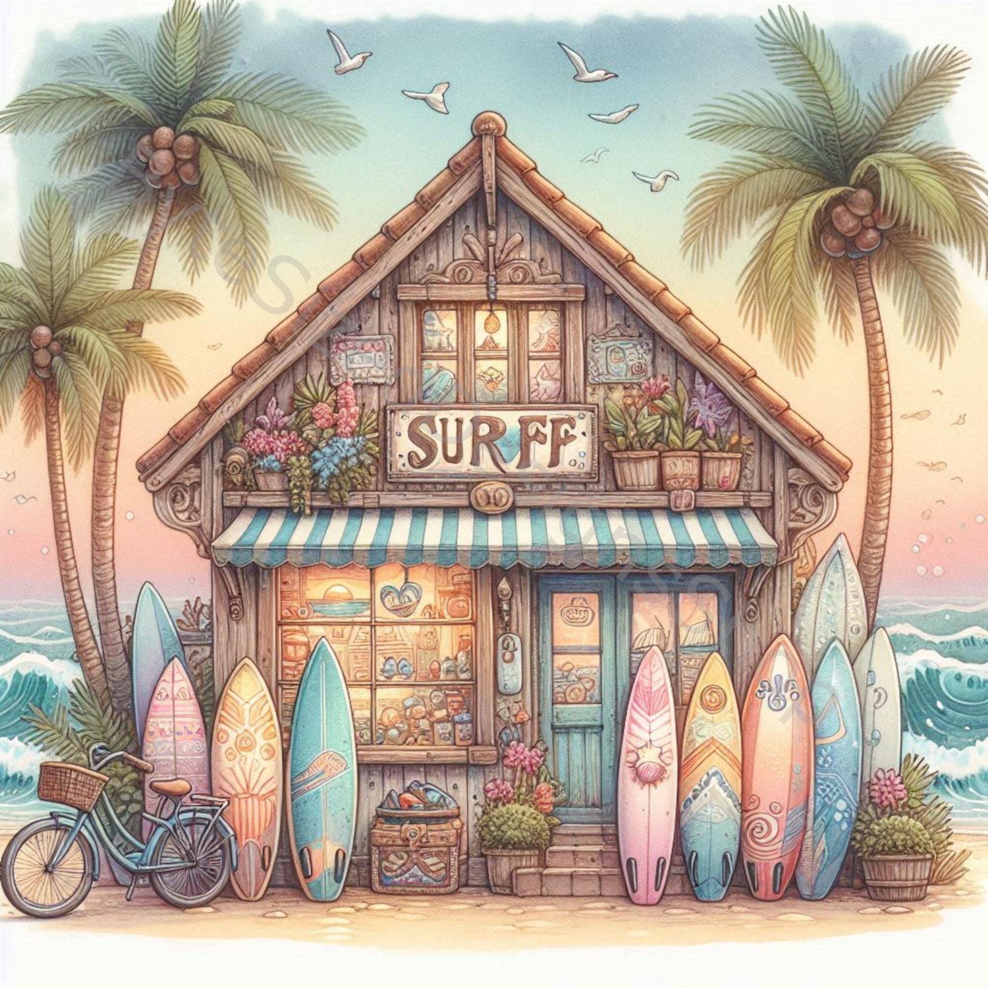 Surf Shop Clip Art: Watercolor Beach Surfboards (digital Download) - Etsy