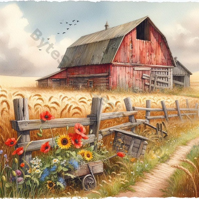 Watercolor Farm Life Clip Art Bundle: High-res Jpgs (digital Download ...