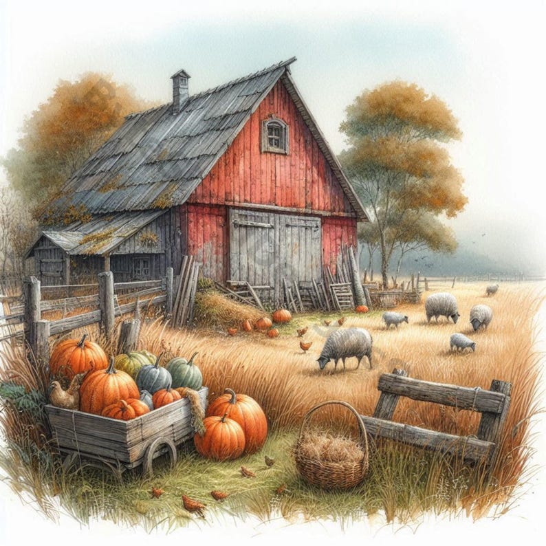 Watercolor Farm Life Clip Art Bundle: High-res Jpgs (digital Download ...