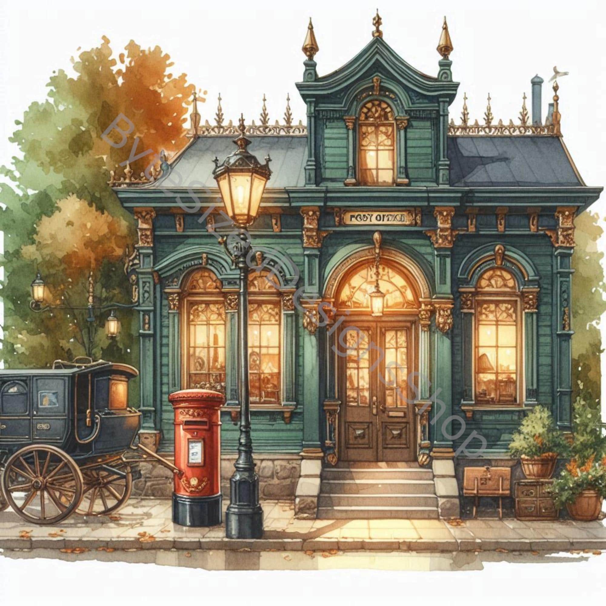 Post Office Clip Art Set 10 High Res Watercolor Jpgs for Junk ...