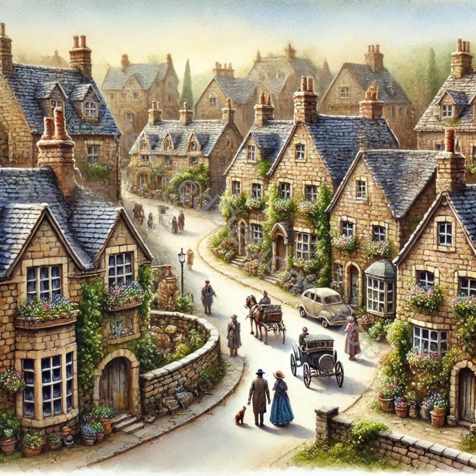 Retro Townscapes Clip Art Set 10 High Res Watercolor Jpgs for Junk ...