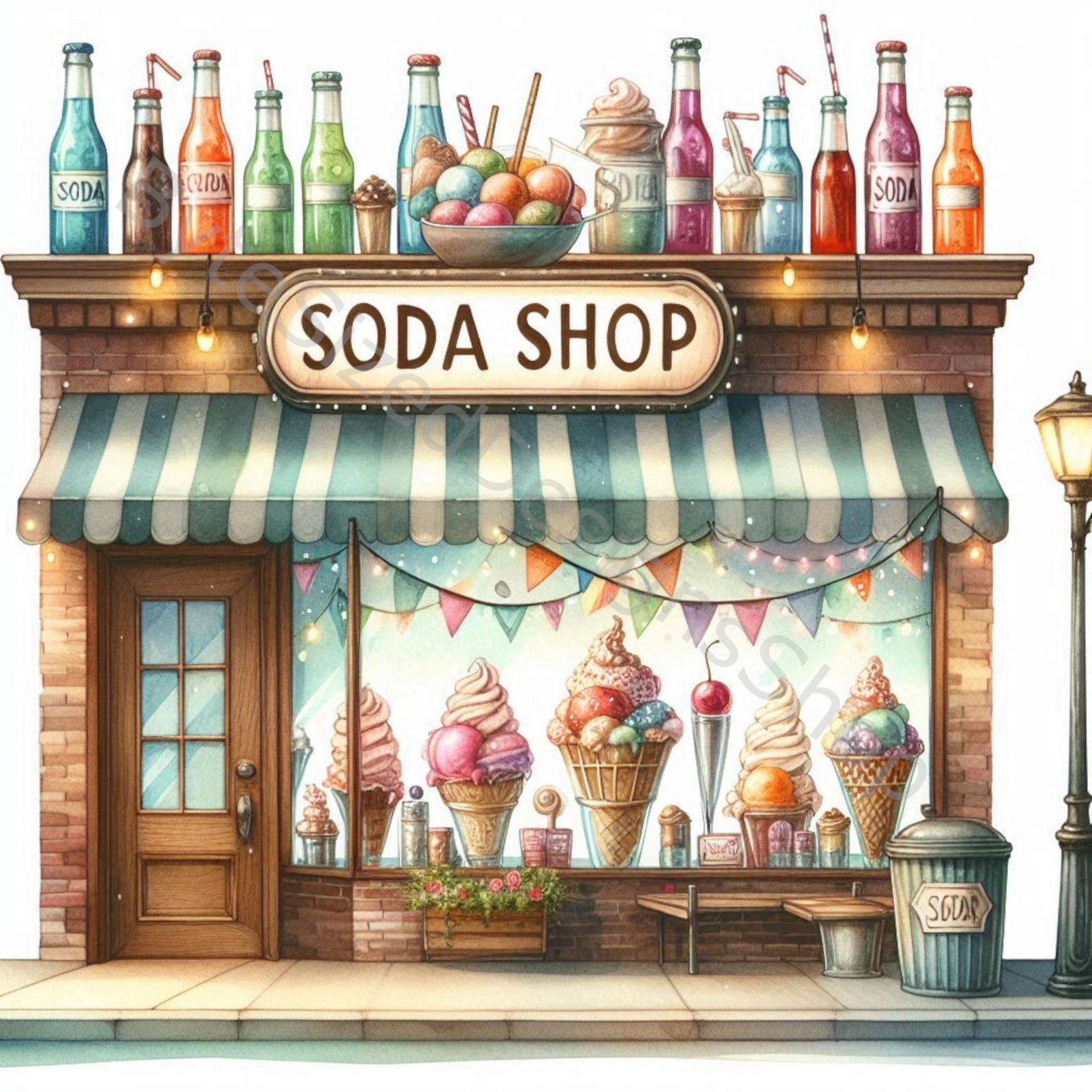 Vintage Soda Shop Clip Art Set 10 High Res Watercolor Jpgs for Junk ...