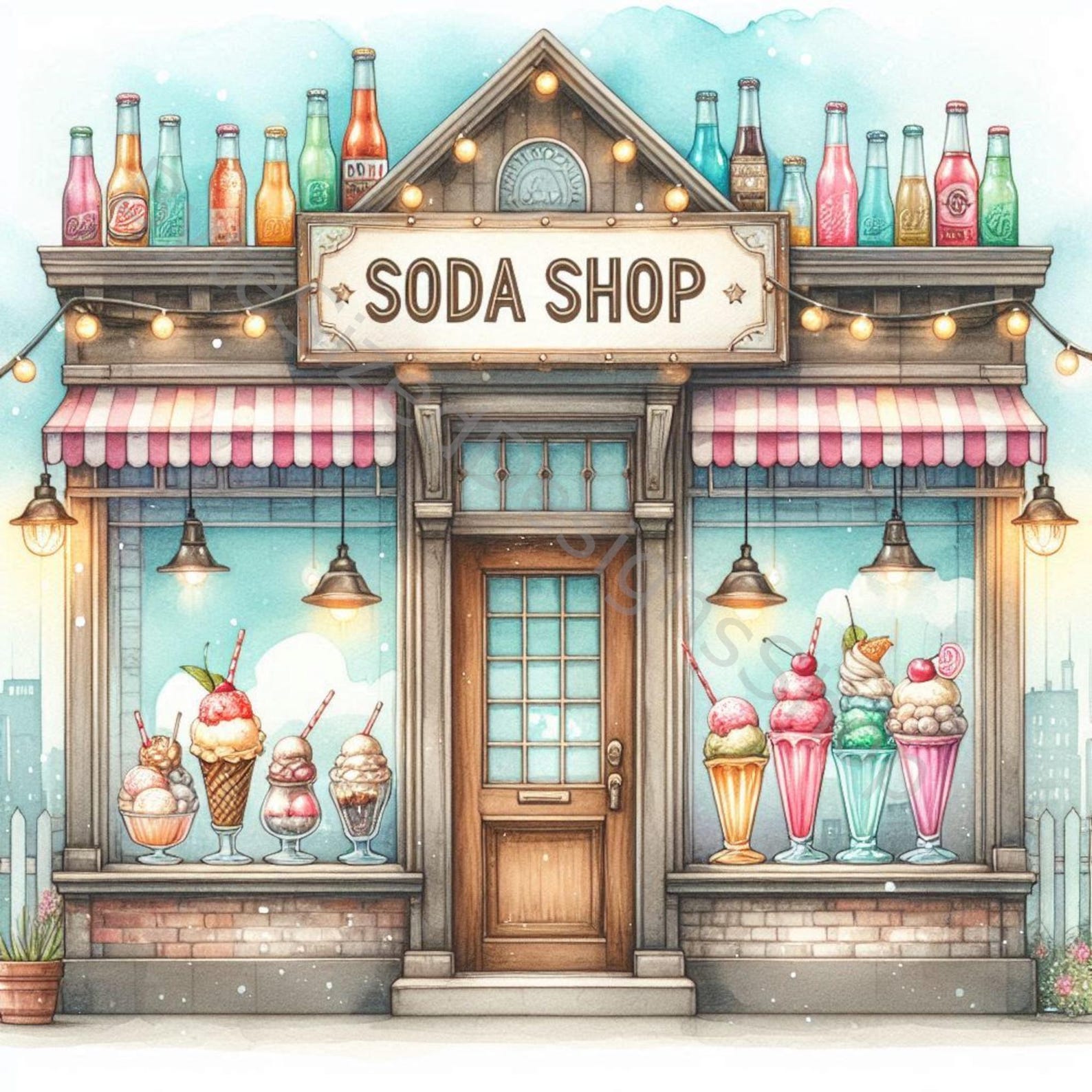 Vintage Soda Shop Clip Art Set 10 High Res Watercolor Jpgs for Junk ...