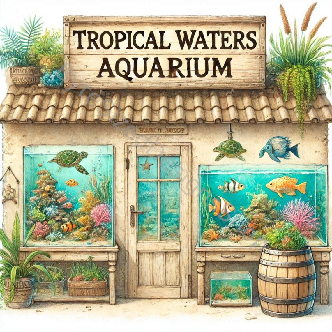 Watercolor Aquarium Shop Clip Art: High-res Jpgs (digital Download) - Etsy
