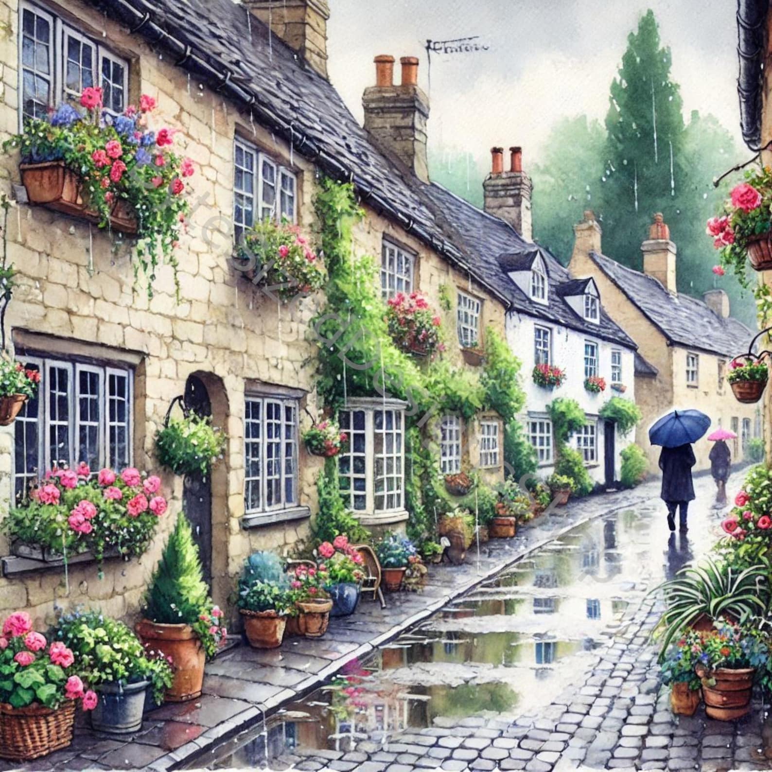 English Village Watercolor Clip Art: High-res Jpgs (digital Download ...
