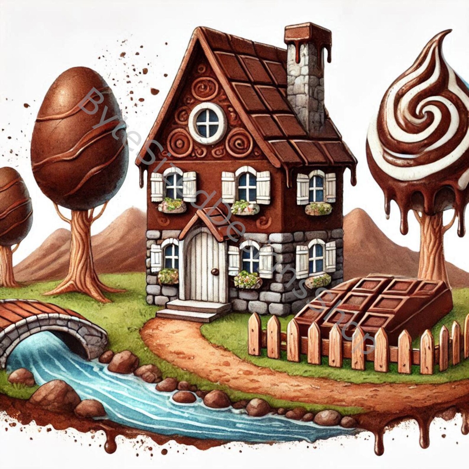 Chocolate House Clip Art: Watercolor Junk Journal Images (digital ...
