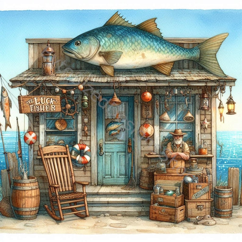 Fish Shop Clip Art: Watercolor Coastal Designs (digital Download) - Etsy