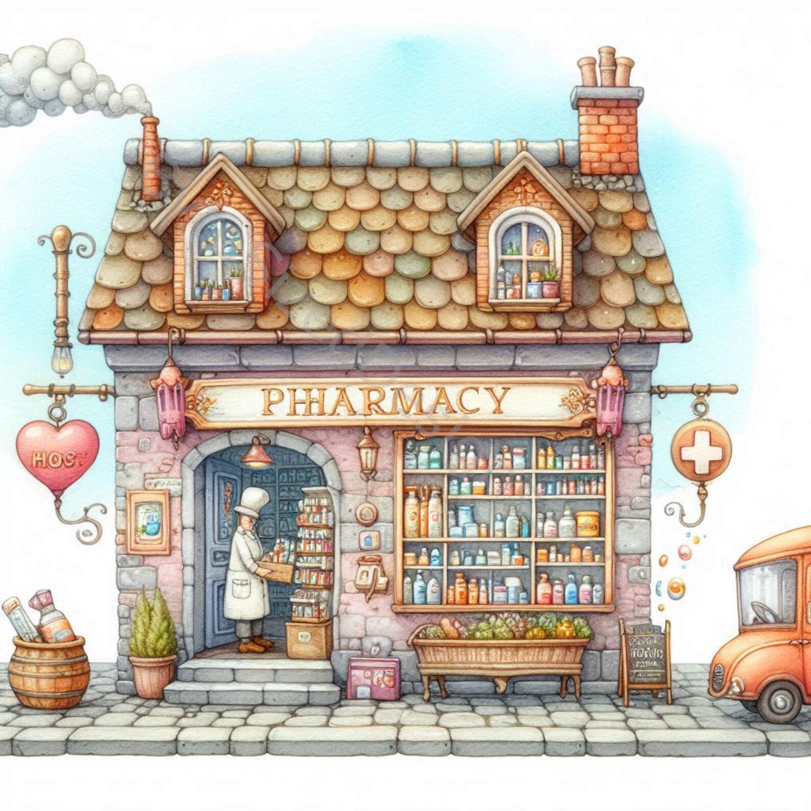 Pharmacy Shop Clip Art Set 10 High Res Watercolor Jpgs for Junk ...