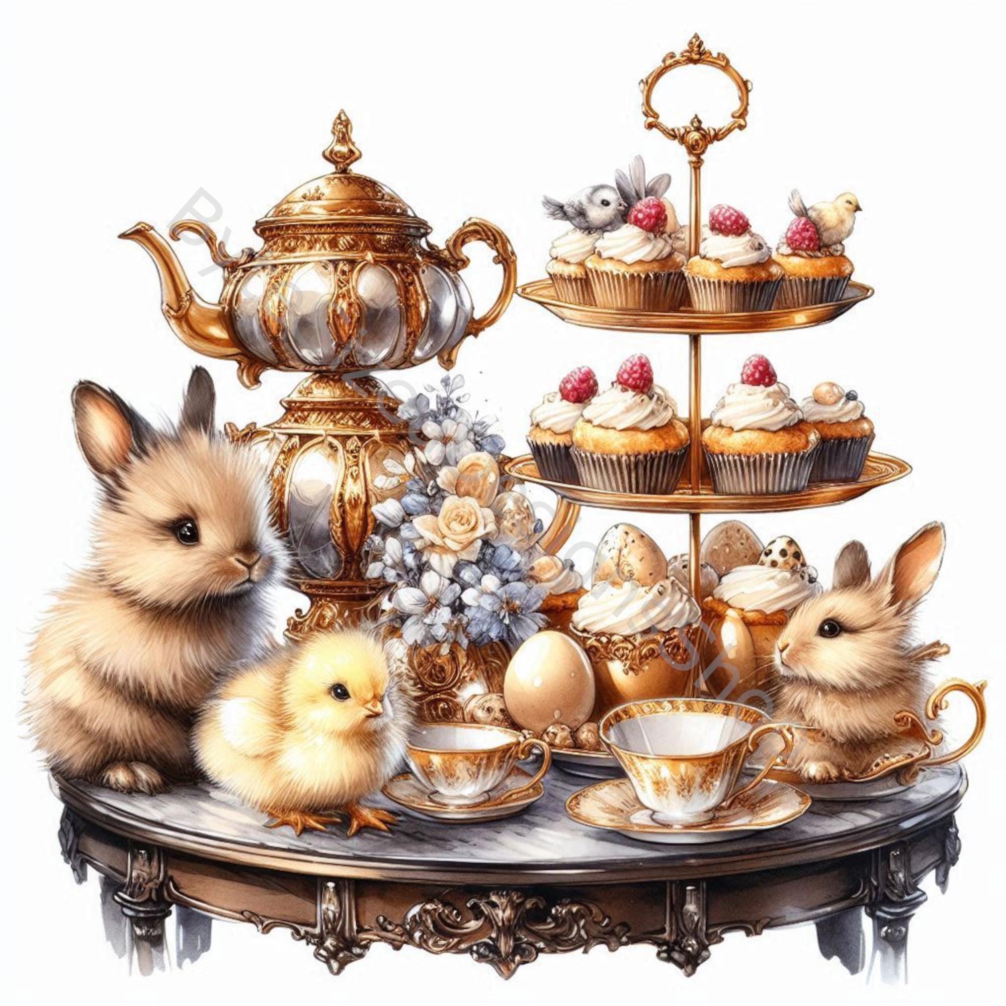 Easter Tea Party Watercolor Clip Art: Bunny, Floral (digital Download ...