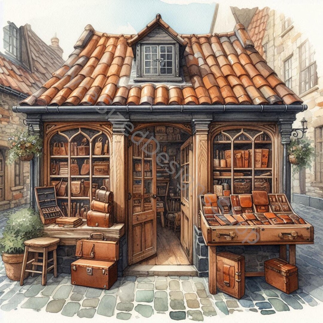 Vintage Leather Shop Clip Art Set 10 High Res Watercolor Jpgs for Junk ...