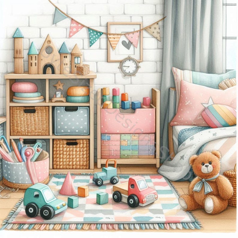 Toy Room Watercolor Clipart: Whimsical Nursery Art (digital Download ...
