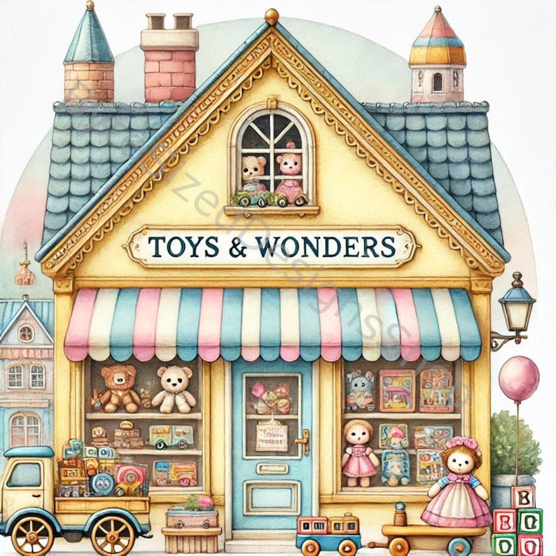 Toy Shop Clip Art Set 10 High Res Watercolor Jpgs for Junk Journaling ...