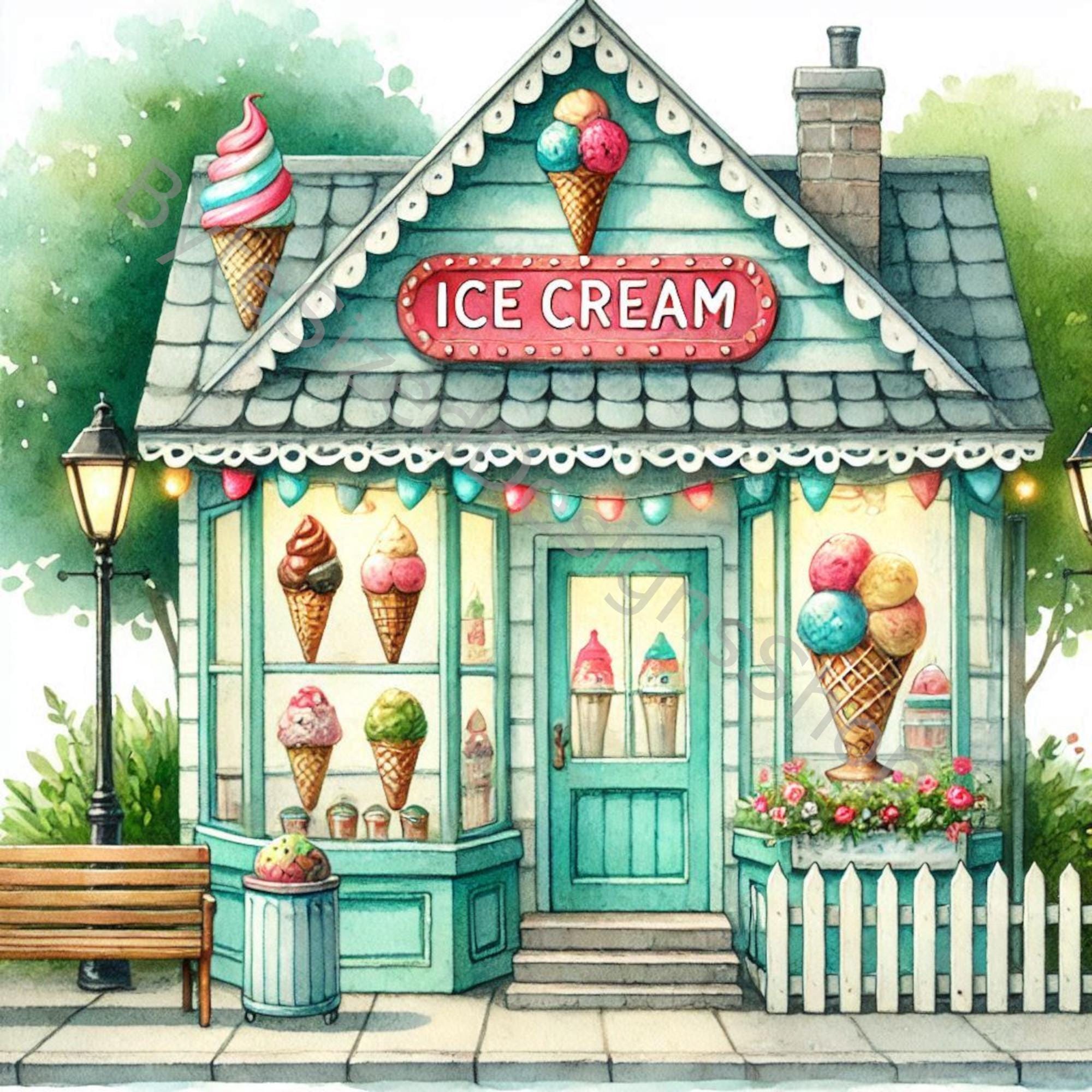 Ice Cream Shop Clip Art Set 10 High Res Watercolor Jpgs for Junk ...