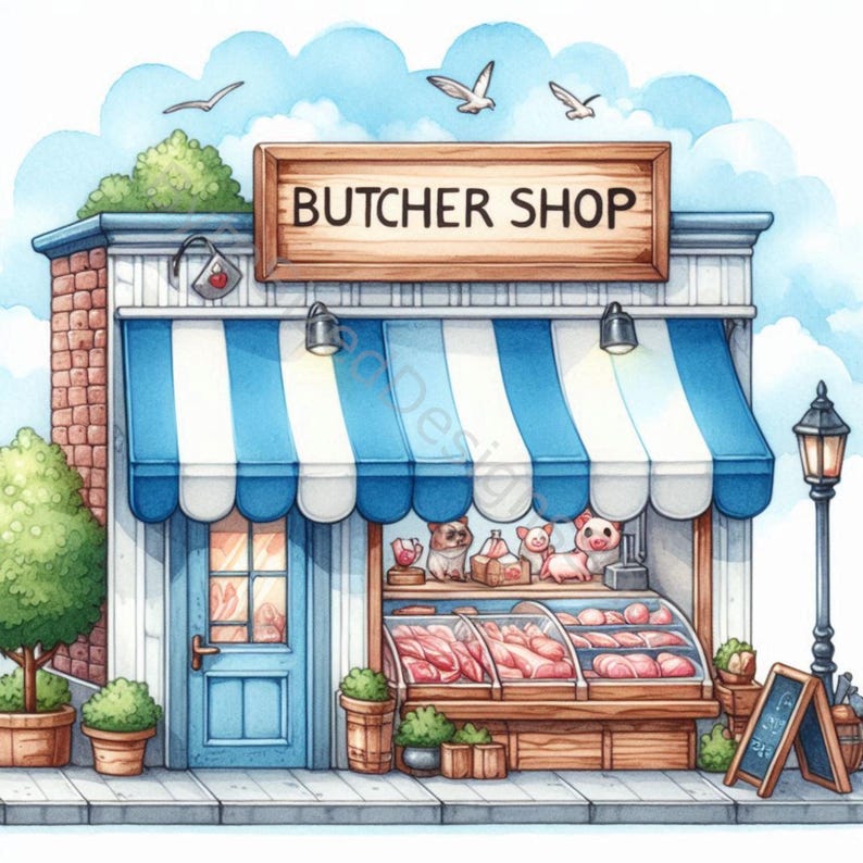 Butcher Shop Watercolor Clipart: High-res Jpgs (digital Download) - Etsy
