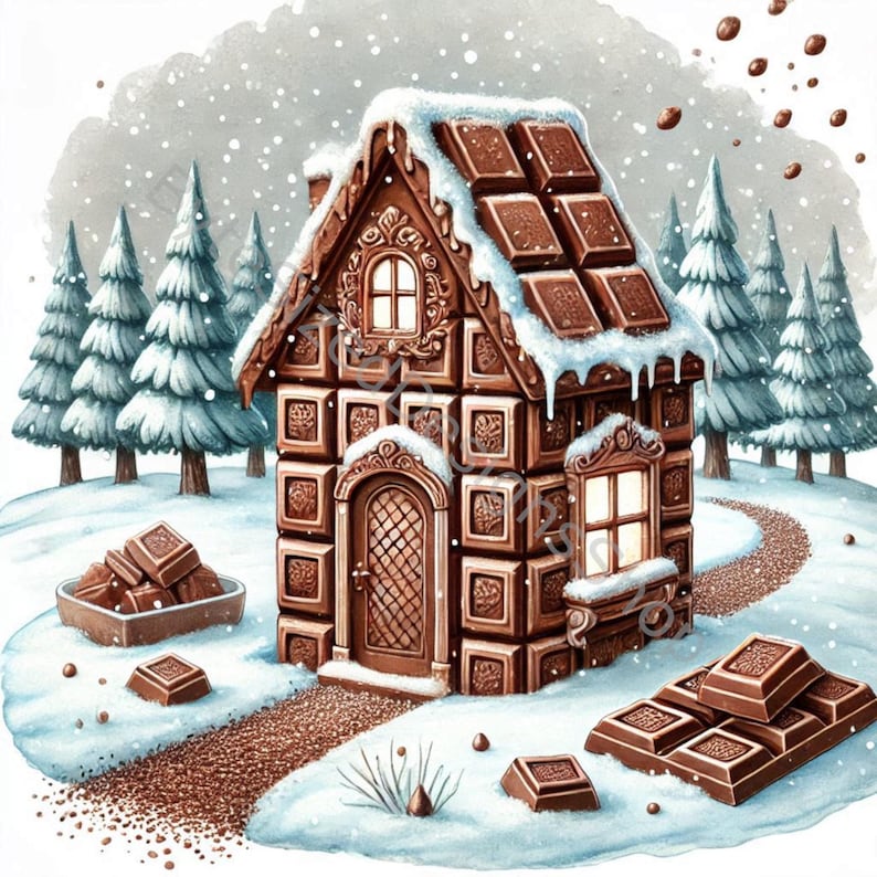 Chocolate House Clip Art Set 10 High Res Watercolor Jpgs for Junk ...