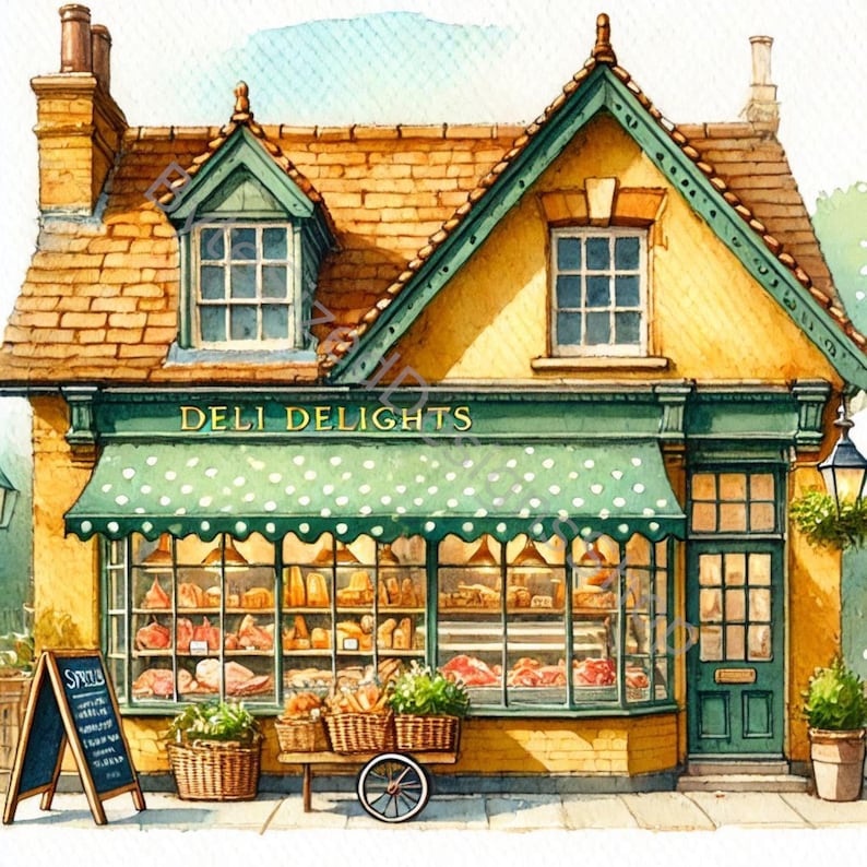 Deli Shop Clip Art Set 10 High Res Watercolor Jpgs for Junk Journaling ...