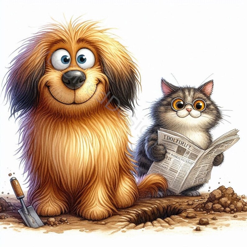 Imágenes prediseñadas de acuarela de un perro y un gato peculiares: JPG ...
